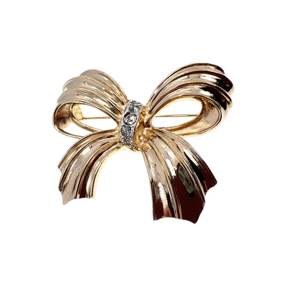 Gold Bow Pin / Vintage Jewelry / Mid Century - Gem
