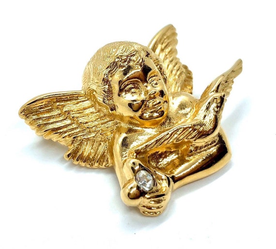 Gold Angel Pin - Vintage Monet Jewelry - Gem
