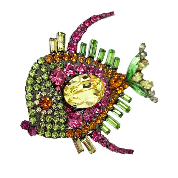 Vibrant Fantasy Sunfish Pin / Rhinestone Fish Brooch - Gem