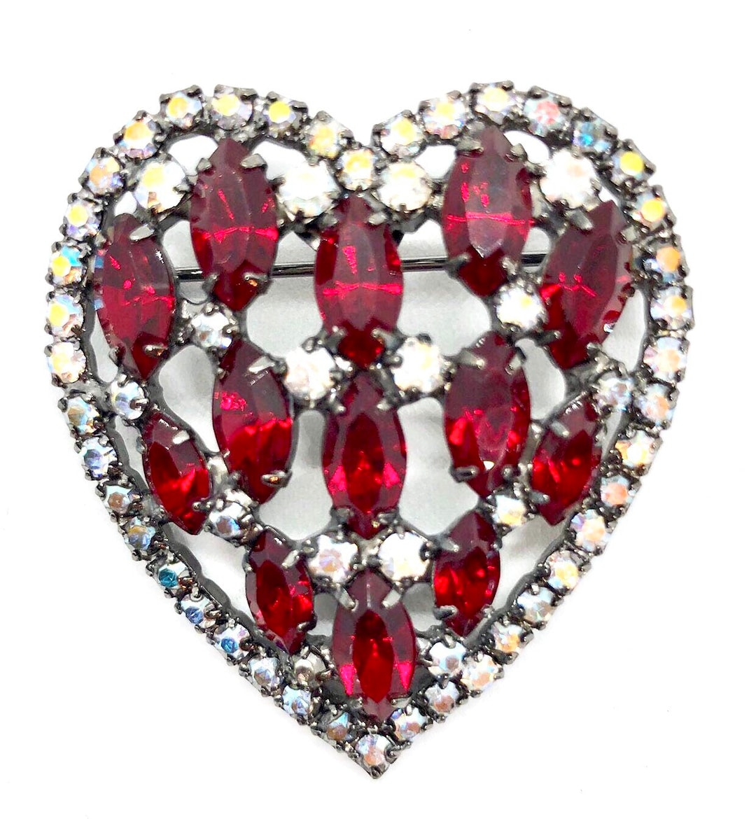 Red Heart Brooch - Swarovski Crystals - Von Walhof - Etsy