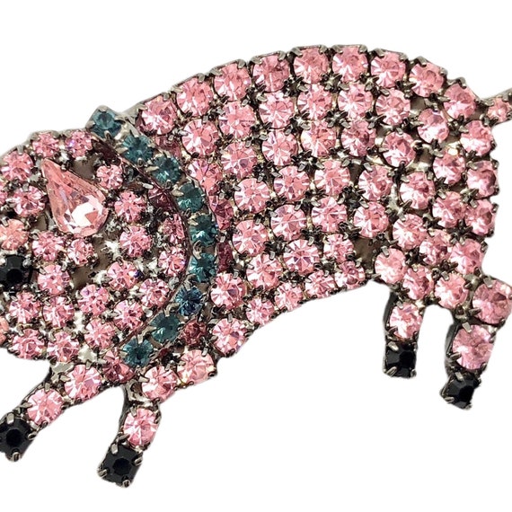 Pink Pig Pin - von Walhof Fanciful Piggy Brooch - Gem