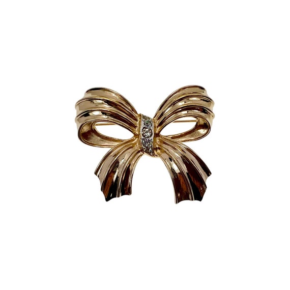 Gold Bow Pin / Vintage Jewelry / Mid Century - Gem