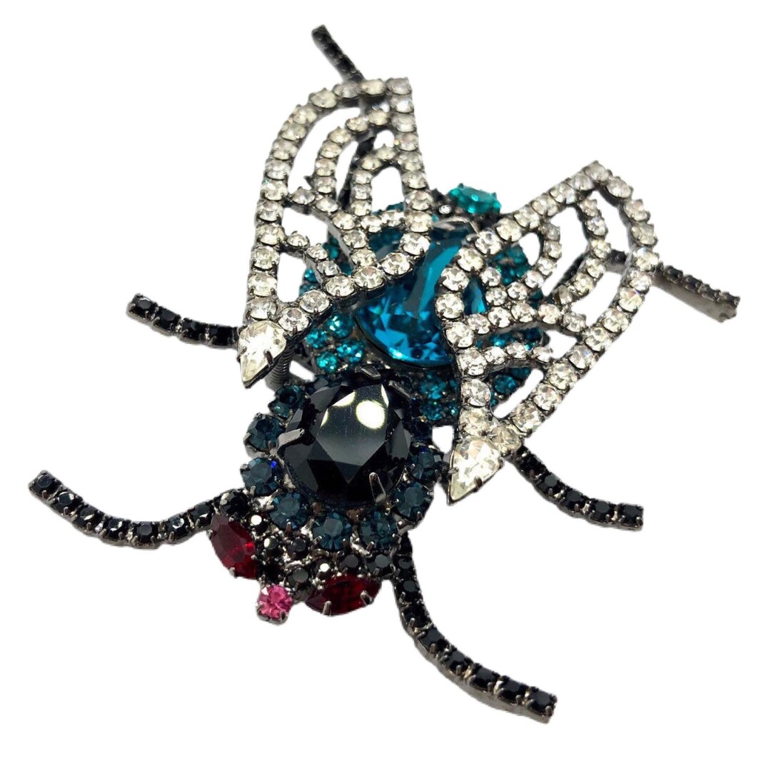 Rhinestone Fly Brooch - Glam Insect Brooch / Von Walhof Jewelry Blue ...
