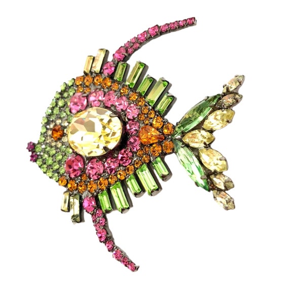 Vibrant Fantasy Sunfish Pin / Rhinestone Fish Brooch - Gem