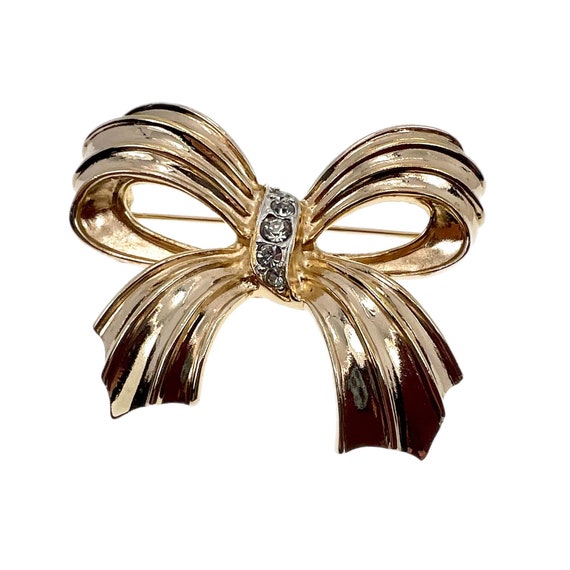 Gold Bow Pin / Vintage Jewelry / Mid Century - Gem