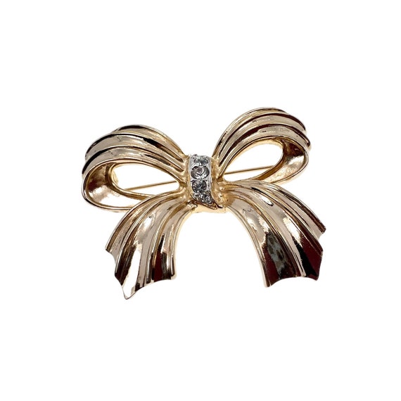 Gold Bow Pin / Vintage Jewelry / Mid Century - Gem