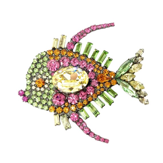 Vibrant Fantasy Sunfish Pin / Rhinestone Fish Brooch - Gem