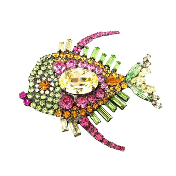 Vibrant Fantasy Sunfish Pin / Rhinestone Fish Brooch - Gem