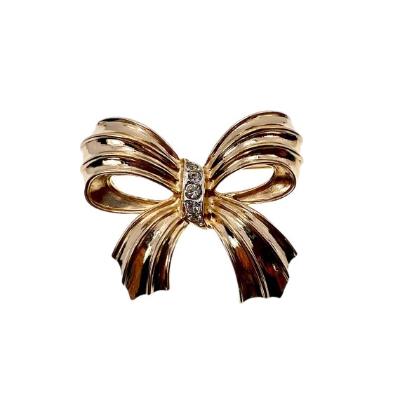 Gold Bow Pin / Vintage Jewelry / Mid Century - Gem