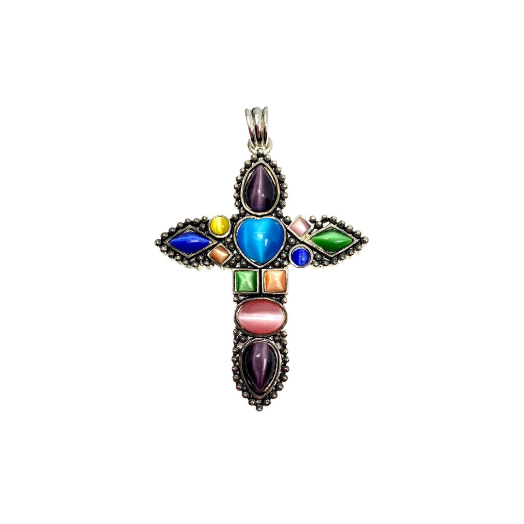 Vintage Cross Pendant / Multi Color Cabochons Jewelry - Etsy