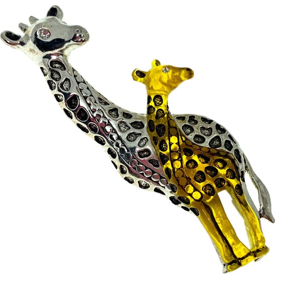 Cute Giraffe Brooch / Mother & Baby Giraffes Pin - Gem