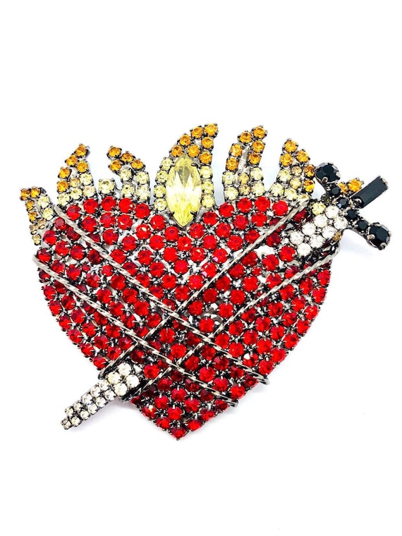 Vibrant Sacred Heart With Dagger Brooch | Etsy