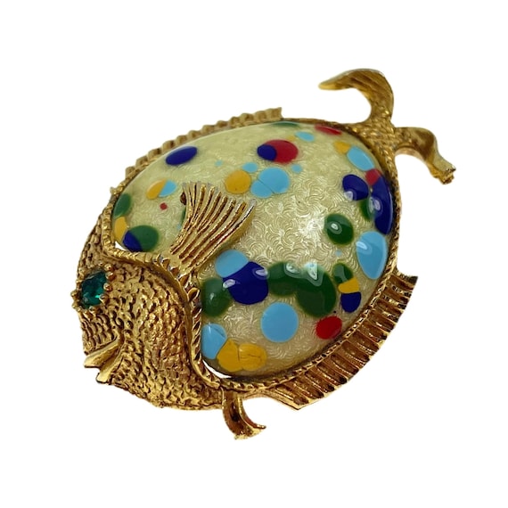 Enamel Fish Brooch / Vintage Jewelry - Gem