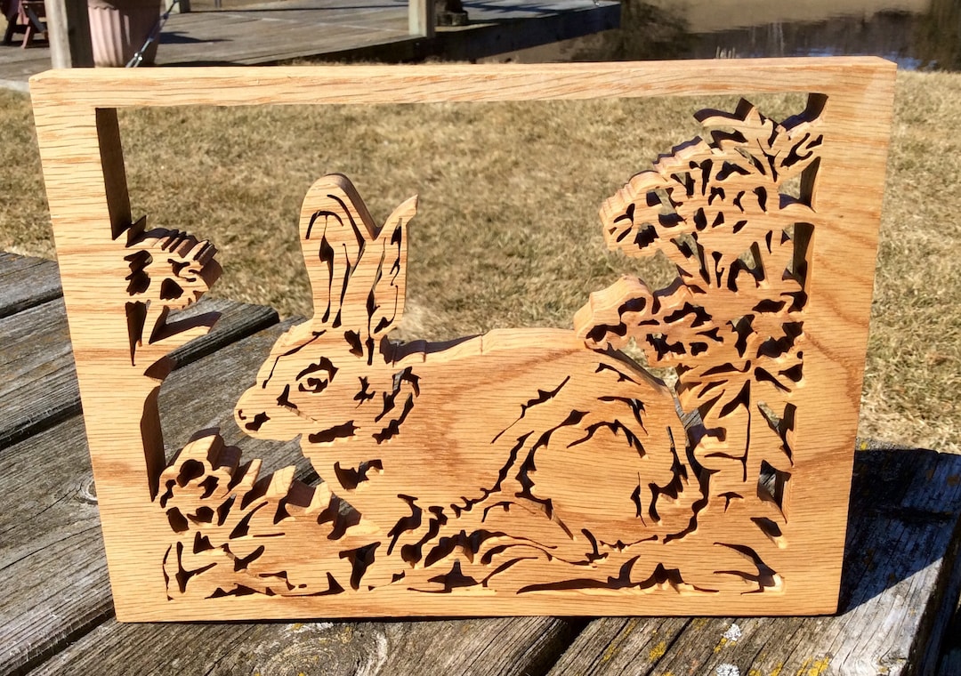 Rabbit/ Wood Decoration/ Rabbit in Woods/ Handcrafted/ Scroll Saw/ Home ...