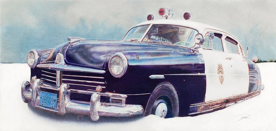 Vintage Police Car Print – 1950s Hudson Cruiser | Watercolor & Color ...