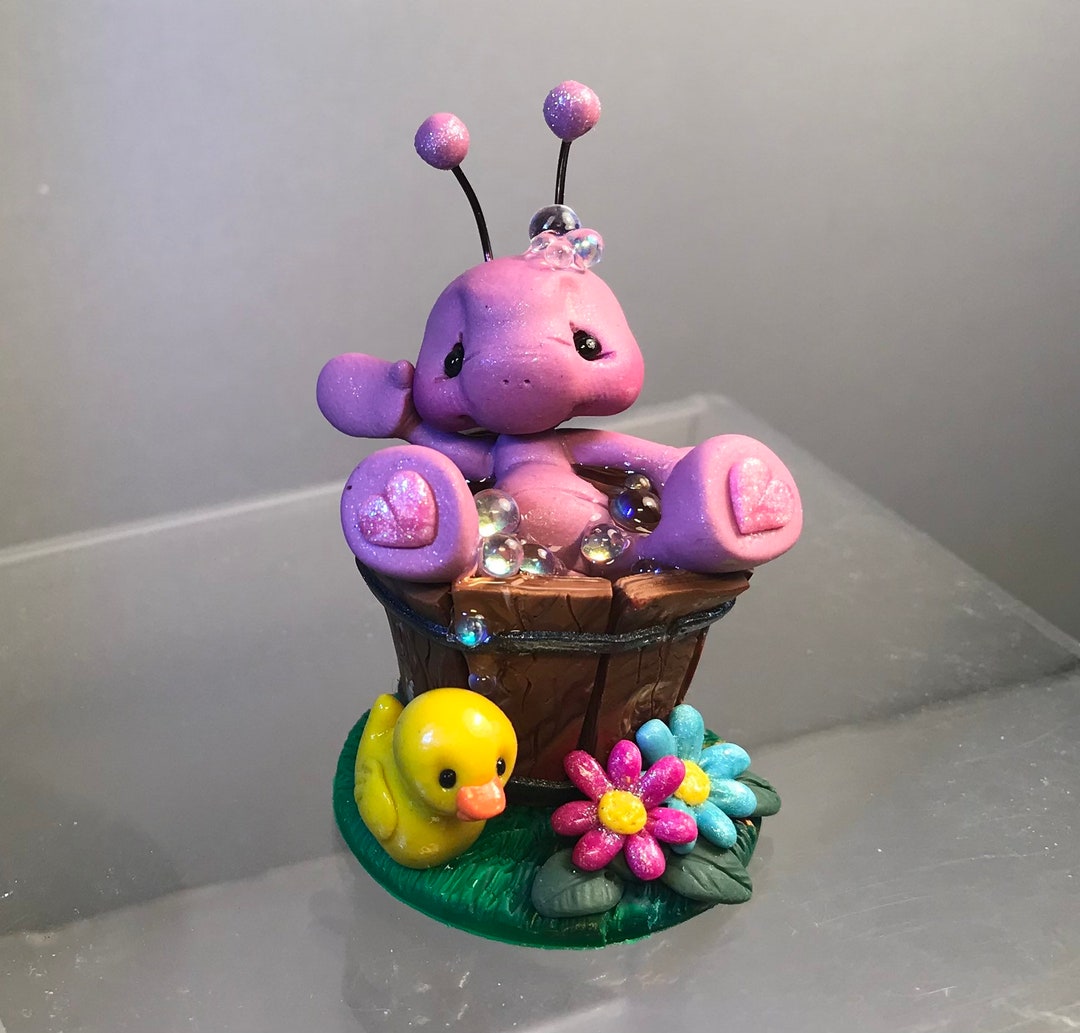 Ant in Bucket W/ Bubbles & Rubber Ducky Miniature Polymer Clay Insect ...