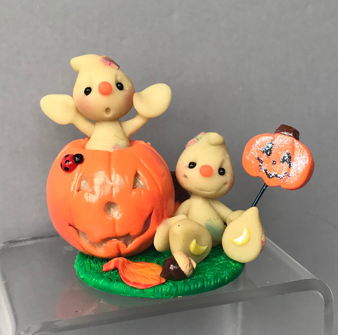 Ghosts W/ Pumpkins Polymer Clay Glow in Dark Ghost Figurine Sculpted ...