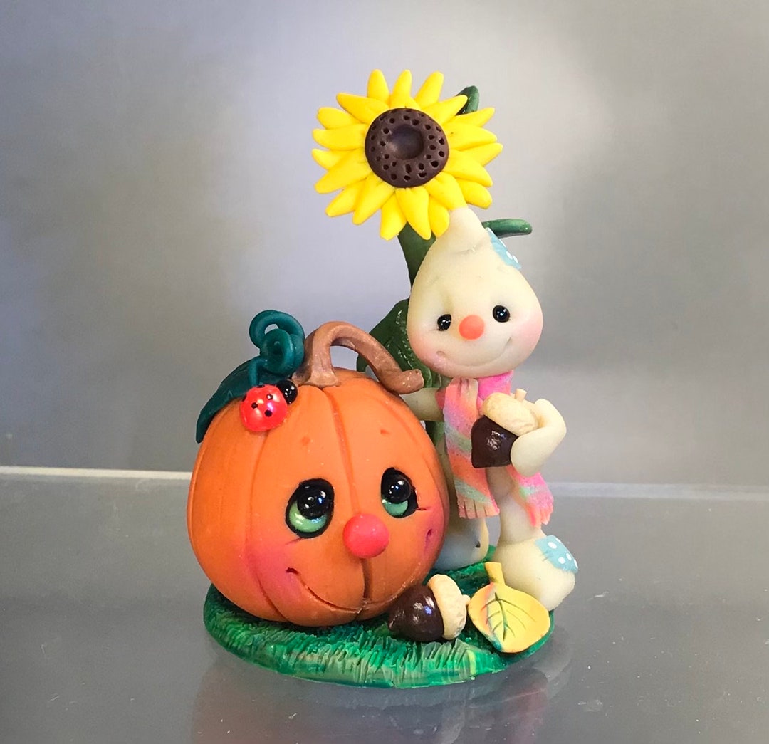 Ghost, Pumpkin & Sunflower Fall Scene - Polymer Clay Figure-sculpted ...