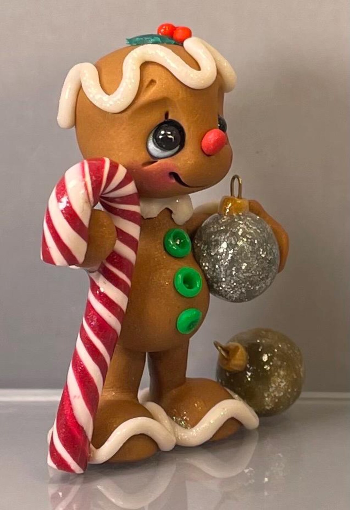 Gingerbread Boy W/ Candy Cane & Christmas Ornaments-handmade Polymer ...