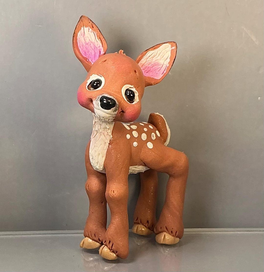 Deer Fawn - Doe - Handmade Polymer Clay Forest Animal Figurine - Hand ...