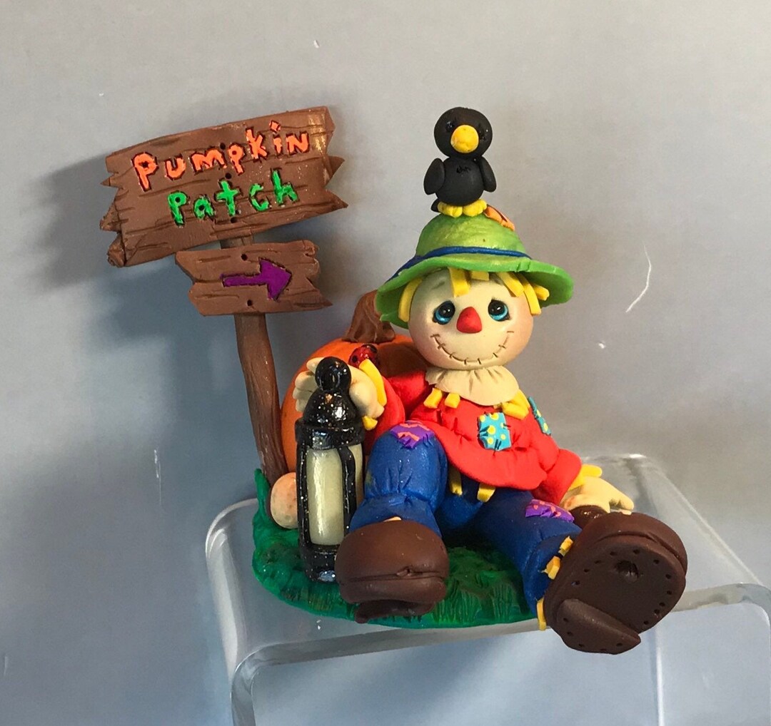 Scarecrow & Crow W/ Pumpkin, Lantern Scene - Polymer Clay Autumn ...