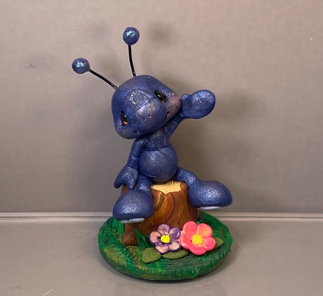 Ant on Tree Stump- Miniature Polymer Clay Insect Figurine - Sculpted ...