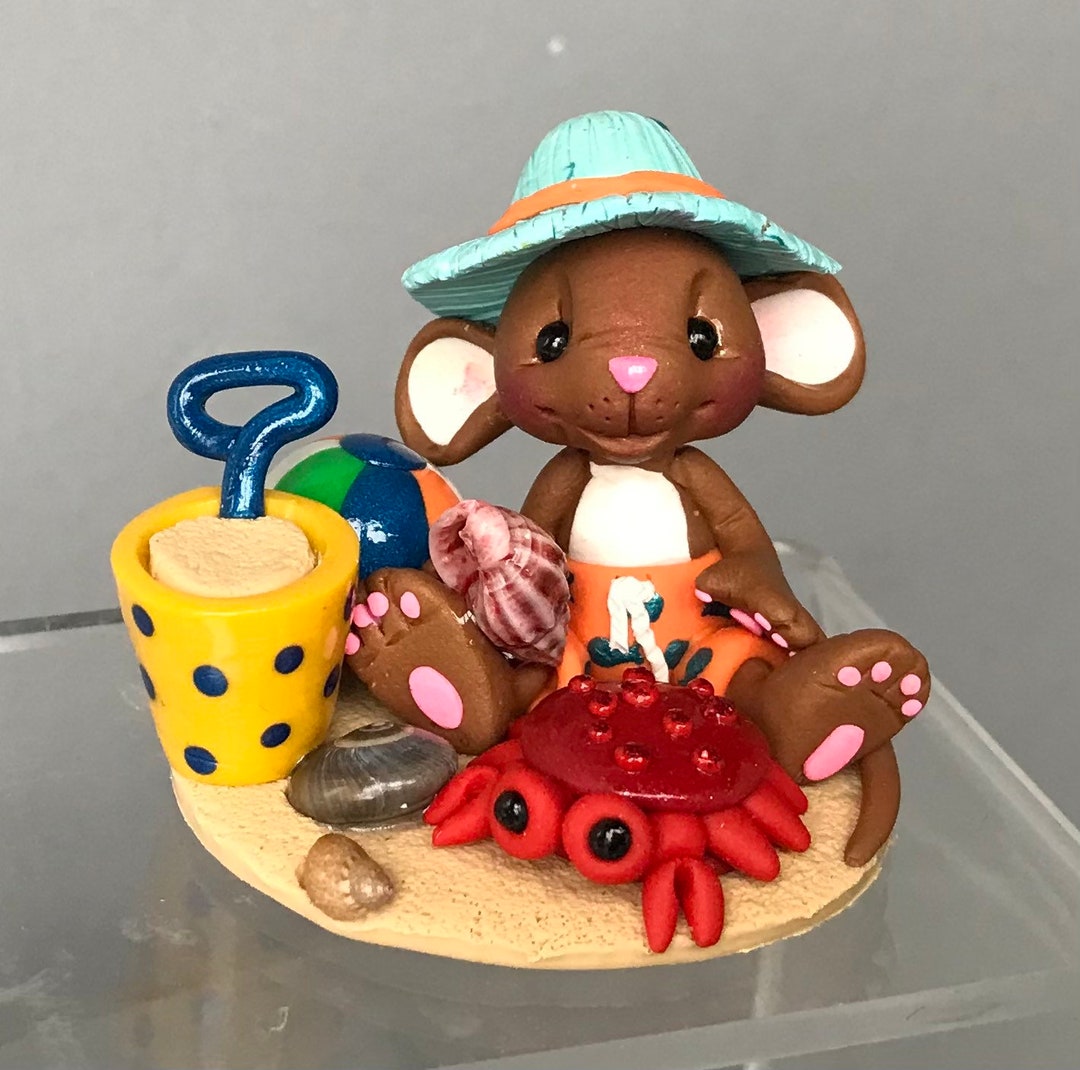 Mouse & Crab at the Beach-miniature Polymer Clay Mice-sculpted Clay ...