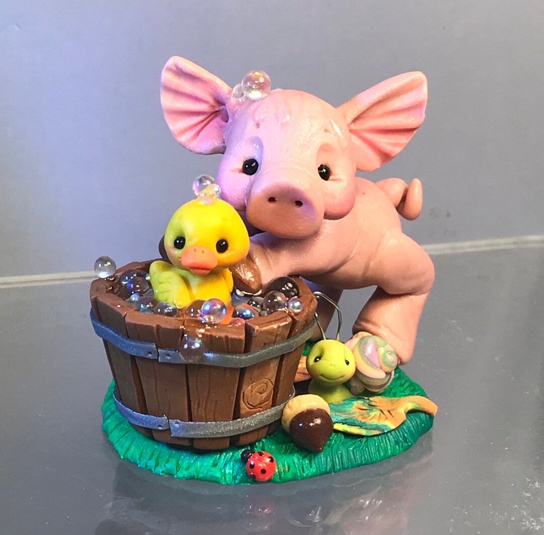 Pig & Duck in Bubbles W/ Snail Scene Whimsical Polymer Clay - Etsy