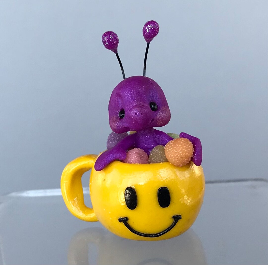 Ant in Smiley Face Cup Full of Gum Drops Whimsical Polymer Clay Insect ...