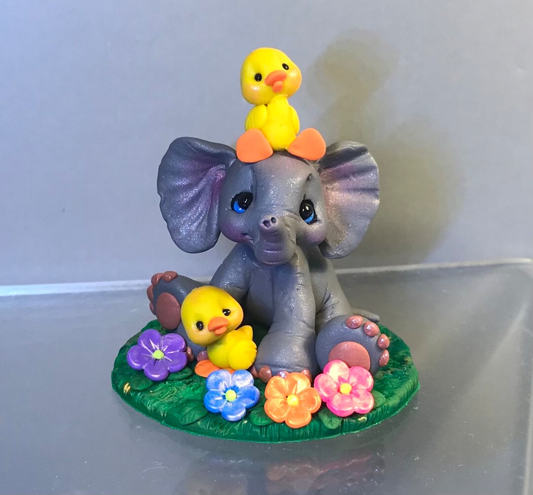 Elephant W/ Baby Ducks-polymer Clay African Animal Figurine Sculpted ...