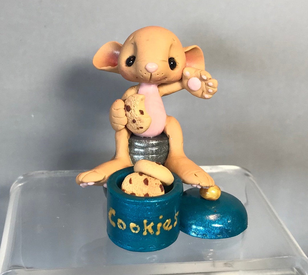 Mouse W/ Cookie Jar whimsical Polymer Clay Rodent Figure-sculpted Clay ...