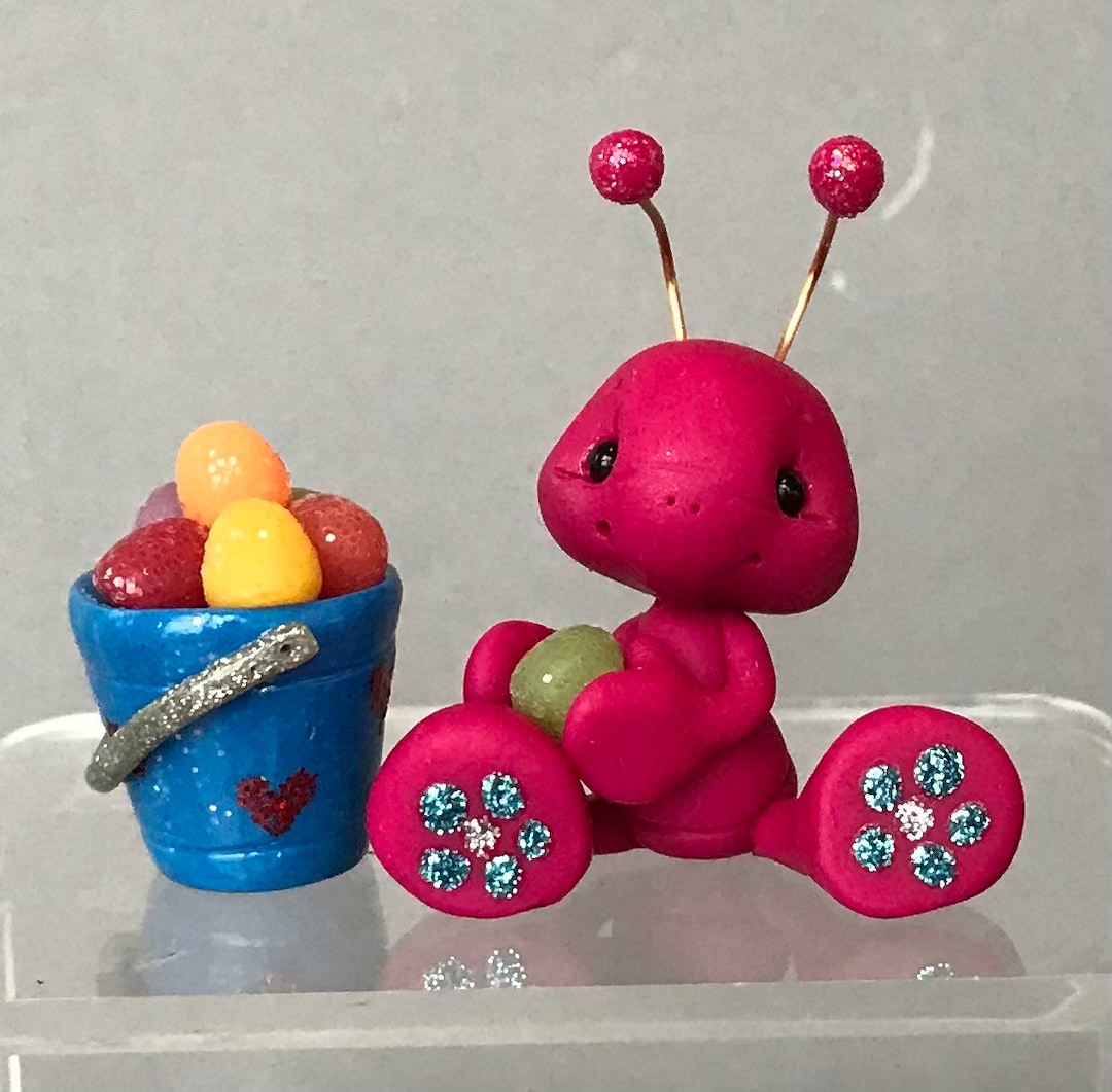 Ant Sitting W/ Pail of Gumdrops Whimsical Polymer Clay Insect Figure ...