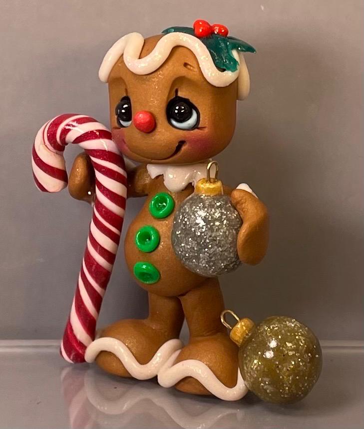 Gingerbread Boy W/ Candy Cane & Christmas Ornaments-handmade Polymer ...