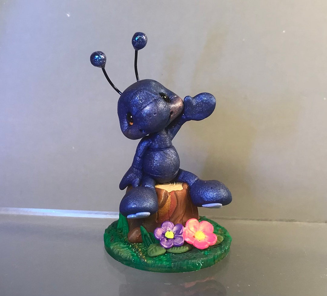 Ant on Tree Stump Miniature Polymer Clay Insect Figurine Sculpted ...