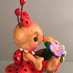 Ladybug Figurine in Dress W/ Flowers-polymer Clay Insect-sculpted Clay ...