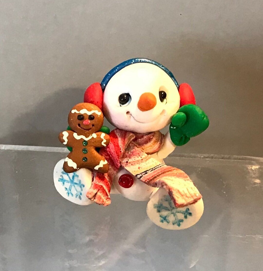 Snowman W/ Gingerbread Man Cookie Polymer Clay Christmas Figure ...
