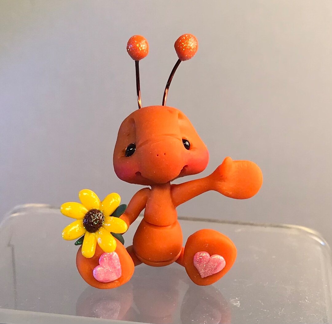 Ant W/ Flower-polymer Clay Insect Figure-sculpted Bug Figurine OOAK Bug ...