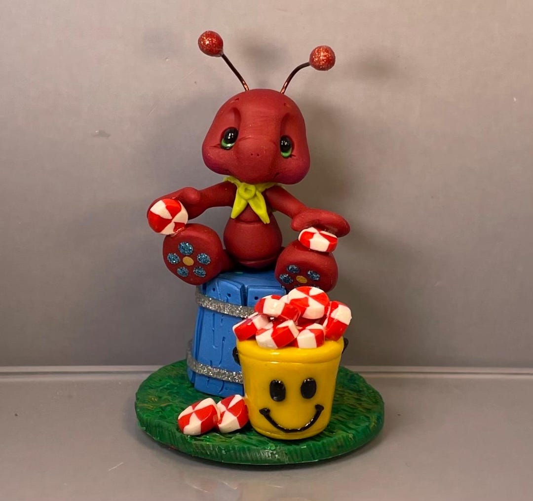 Ant W/ Peppermint Candy in Smiley Face Bucket-miniature Polymer Clay ...