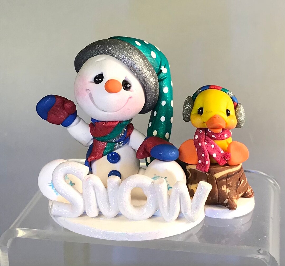 Snowman & Yellow Duckling SNOW Scene -polymer Clay Winter Friends ...