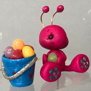 Ant Sitting W/ Pail of Gumdrops Whimsical Polymer Clay Insect Figure ...
