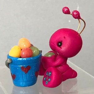 Ant Sitting W/ Pail of Gumdrops Whimsical Polymer Clay Insect Figure ...