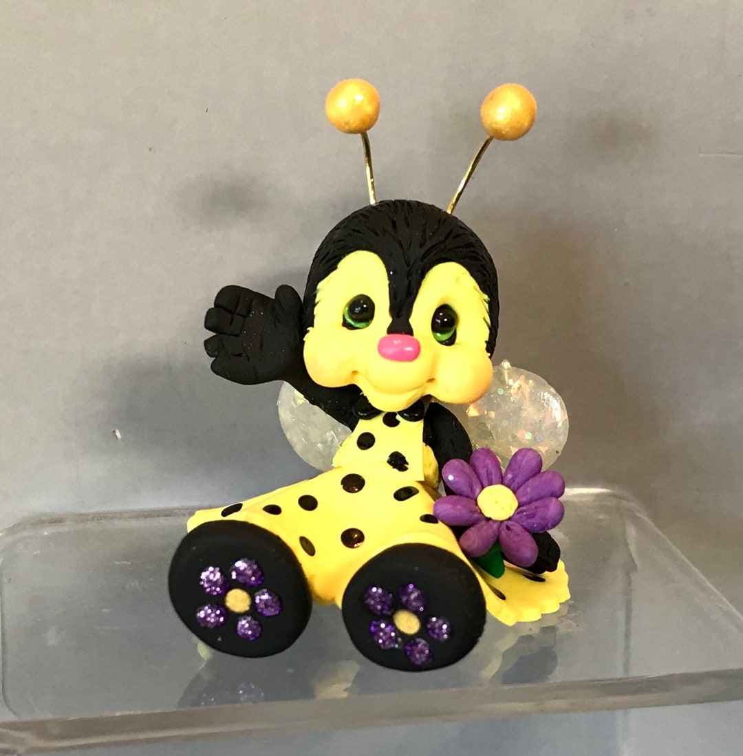 Bumble Bee in Yellow Polka Dot Dress Polymer Clay Honey Bee Collectible ...