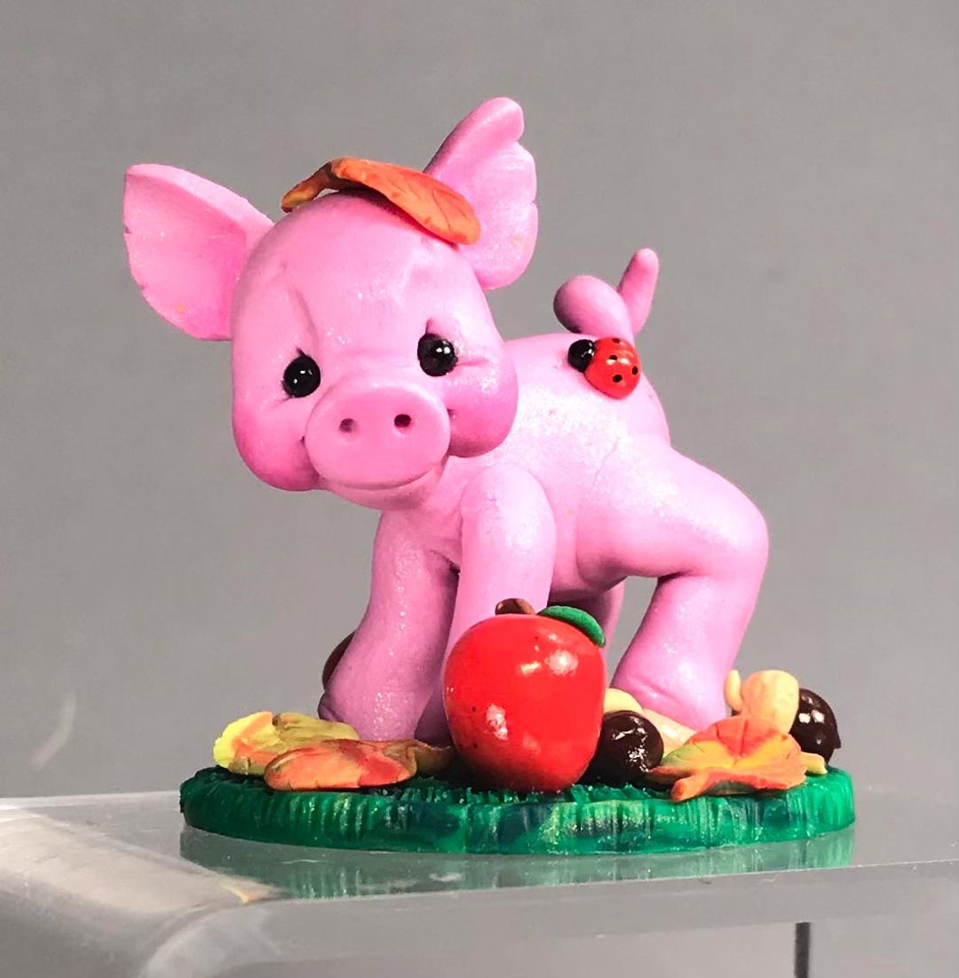 Pig - Piglet - Whimsical Polymer Clay Pig Figurine: Fall Apples ...