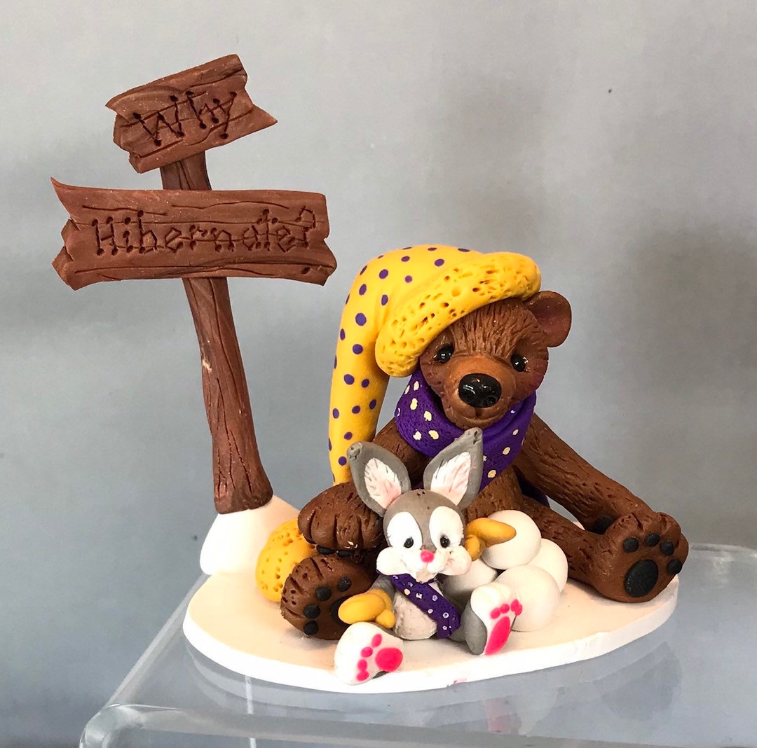 Bear & Bunny Rabbit Polymer Clay Animal Collectible Polymer Winter ...