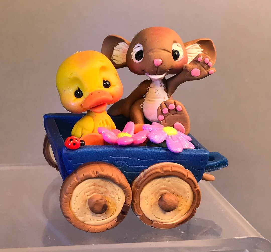 Duck & Mouse in Wagon- Miniature Polymer Clay Mice - Sculpted Clay ...
