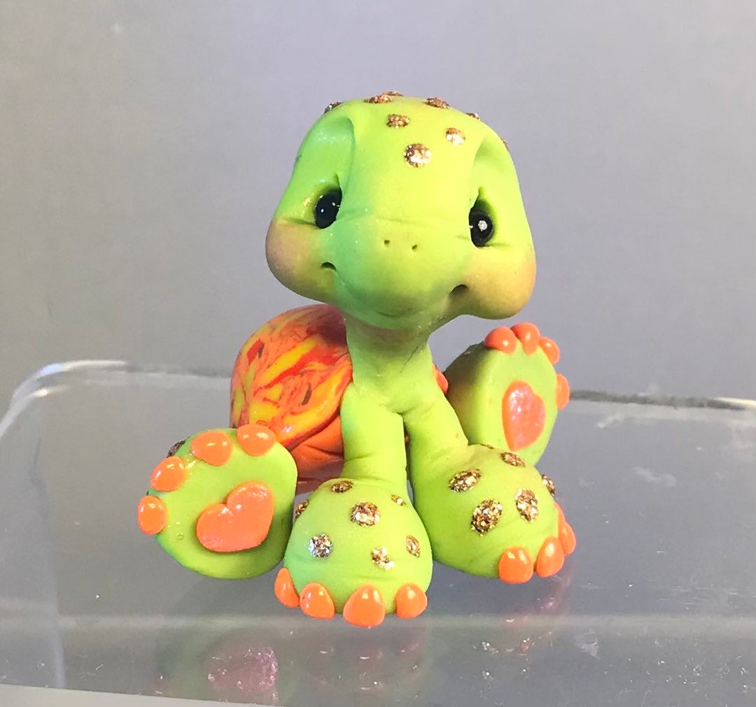 Turtle Polymer Clay Turtle Figure Sculpted Clay Pond Critter Figurine ...