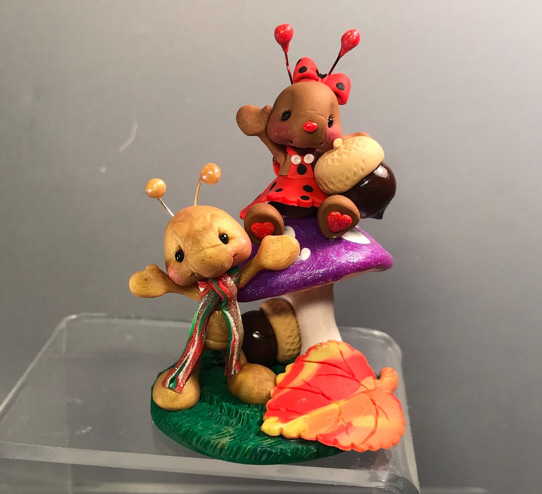 Ant & Ladybug on Mushroom Whimsical Polymer Clay Insect Figurines ...