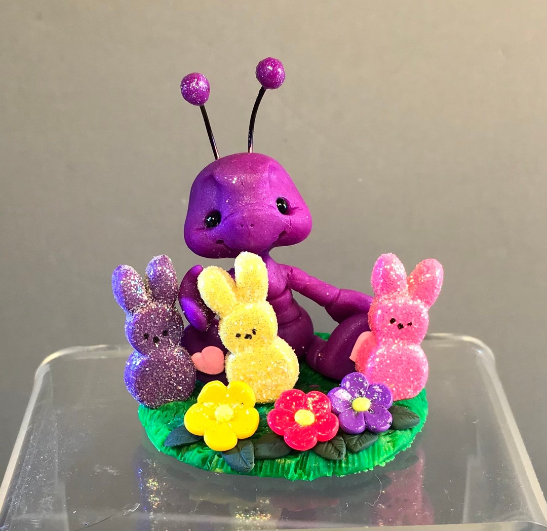 Ant W/ Bunny Peeps-whimsical Polymer Clay Insect Figurines-sculpted Bug ...