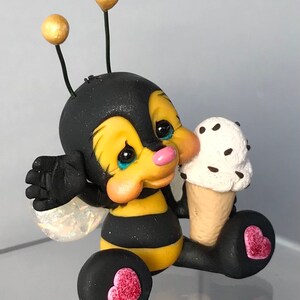 Bumble Bee W/ Ice Cream Cone Whimsical Honey Bee-polymer Clay Insect ...