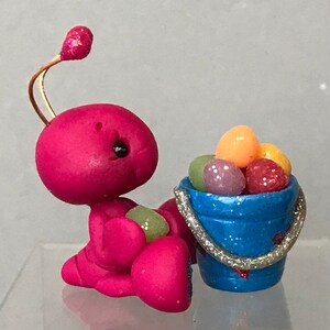 Ant Sitting W/ Pail of Gumdrops Whimsical Polymer Clay Insect Figure ...